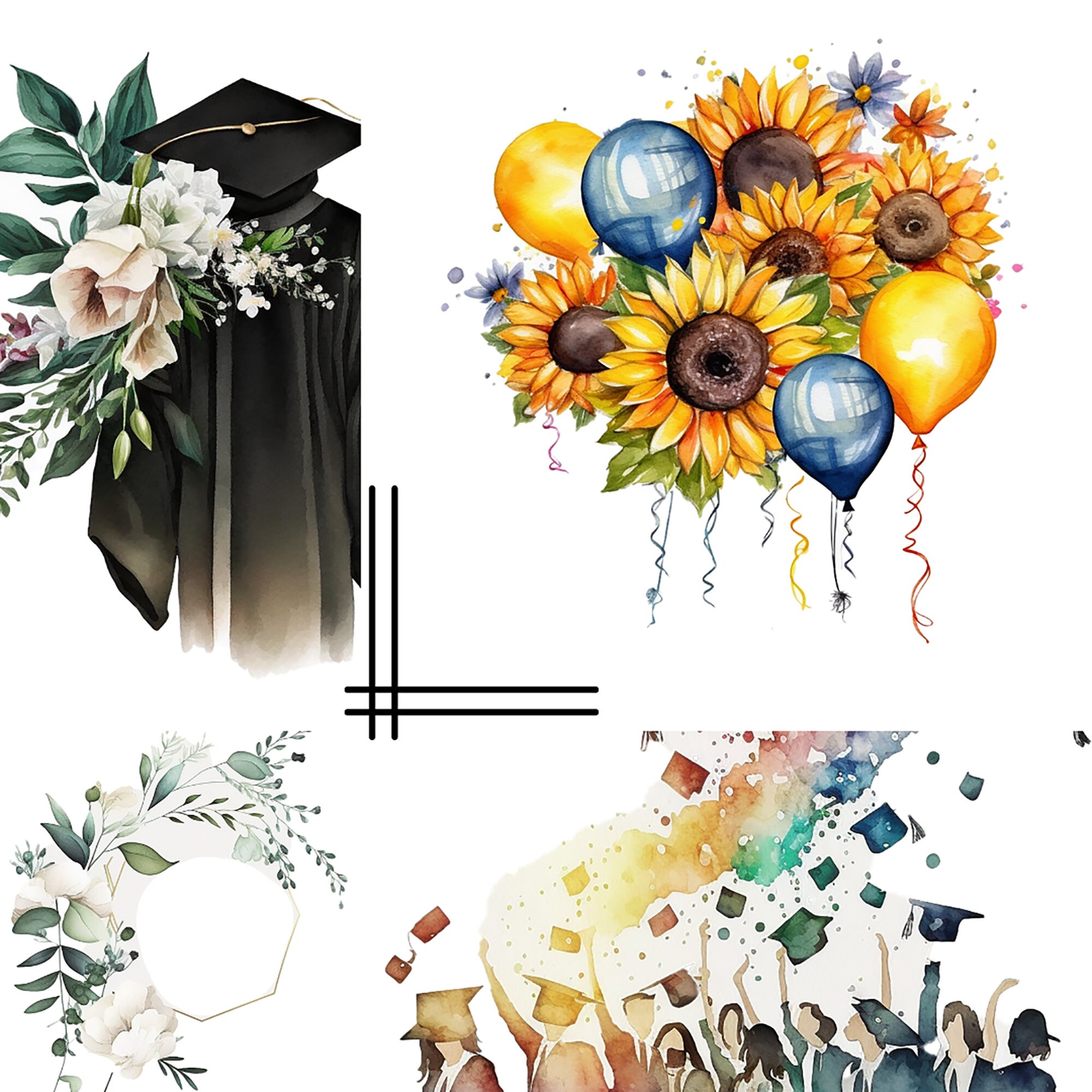 Graduation Memories: 20 Watercolor Clipart for Commemoration - Etsy