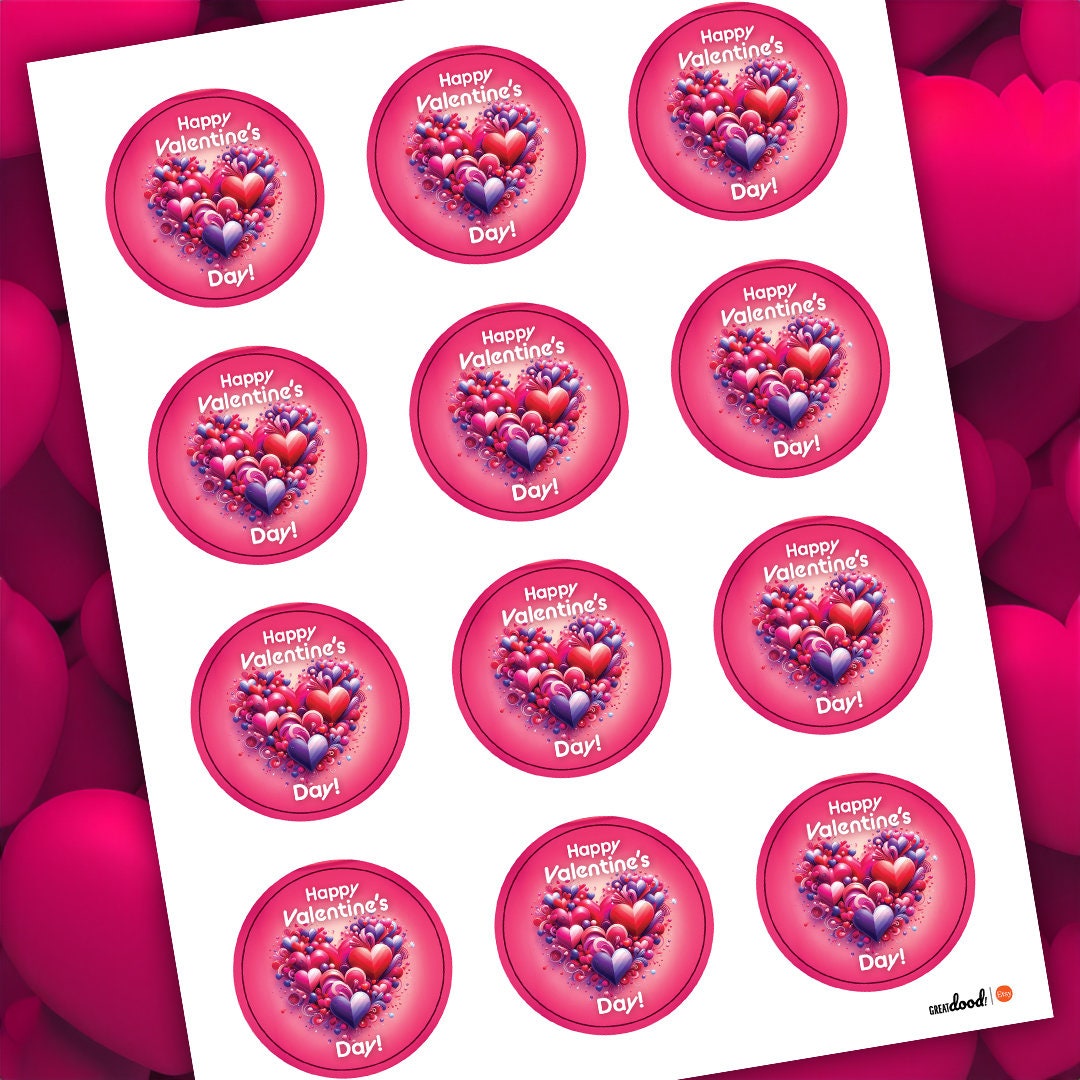 Happy Valentine's Hearts- Printable Sticker Template - Etsy
