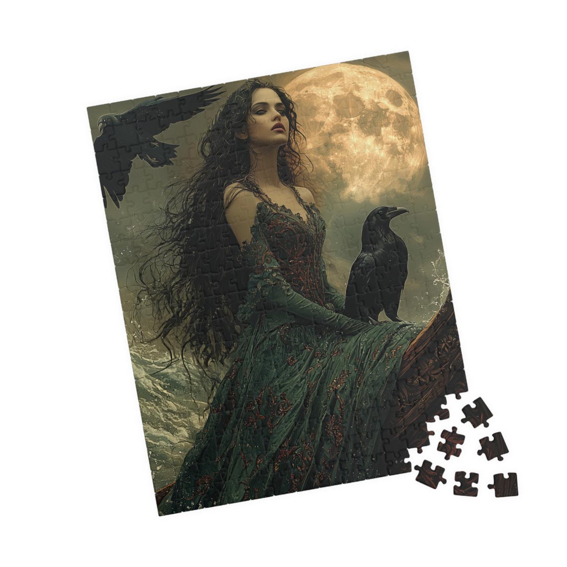 Gothic Raven Queen Puzzle: Mystical Moonlit Sorceress Artwork - Etsy