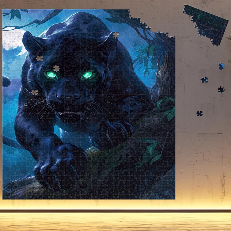 Black Panther Wall Art – Moonlit Jungle Puzzle – Fantasy Predator Print ...
