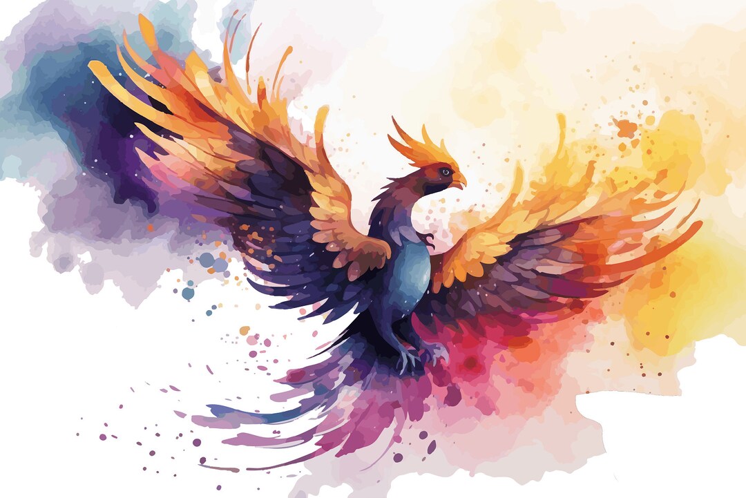 Ethereal Phoenix in Dark Watercolor Style: High Resolution - Etsy
