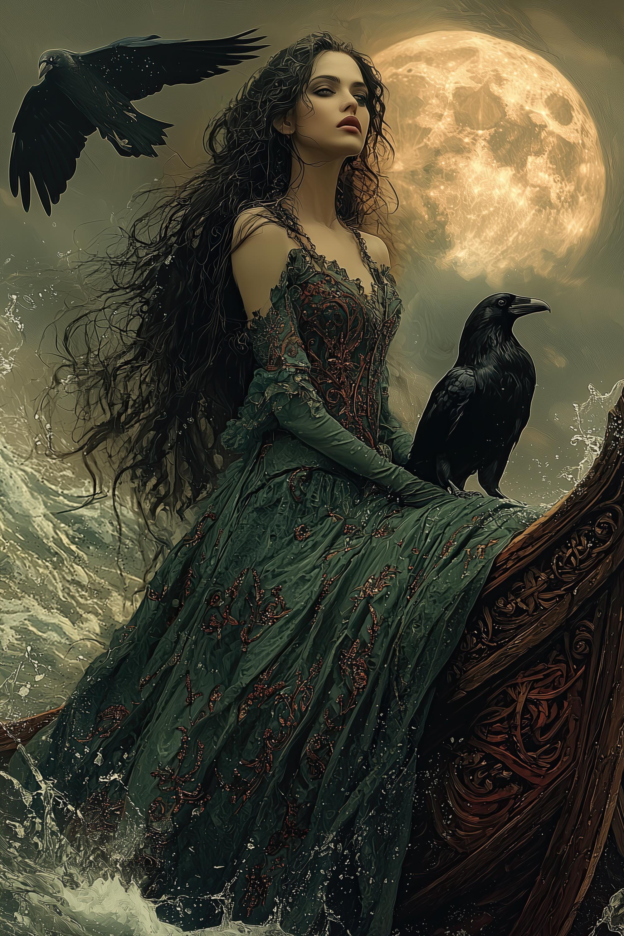 Gothic Raven Queen Puzzle: Mystical Moonlit Sorceress Artwork - Etsy