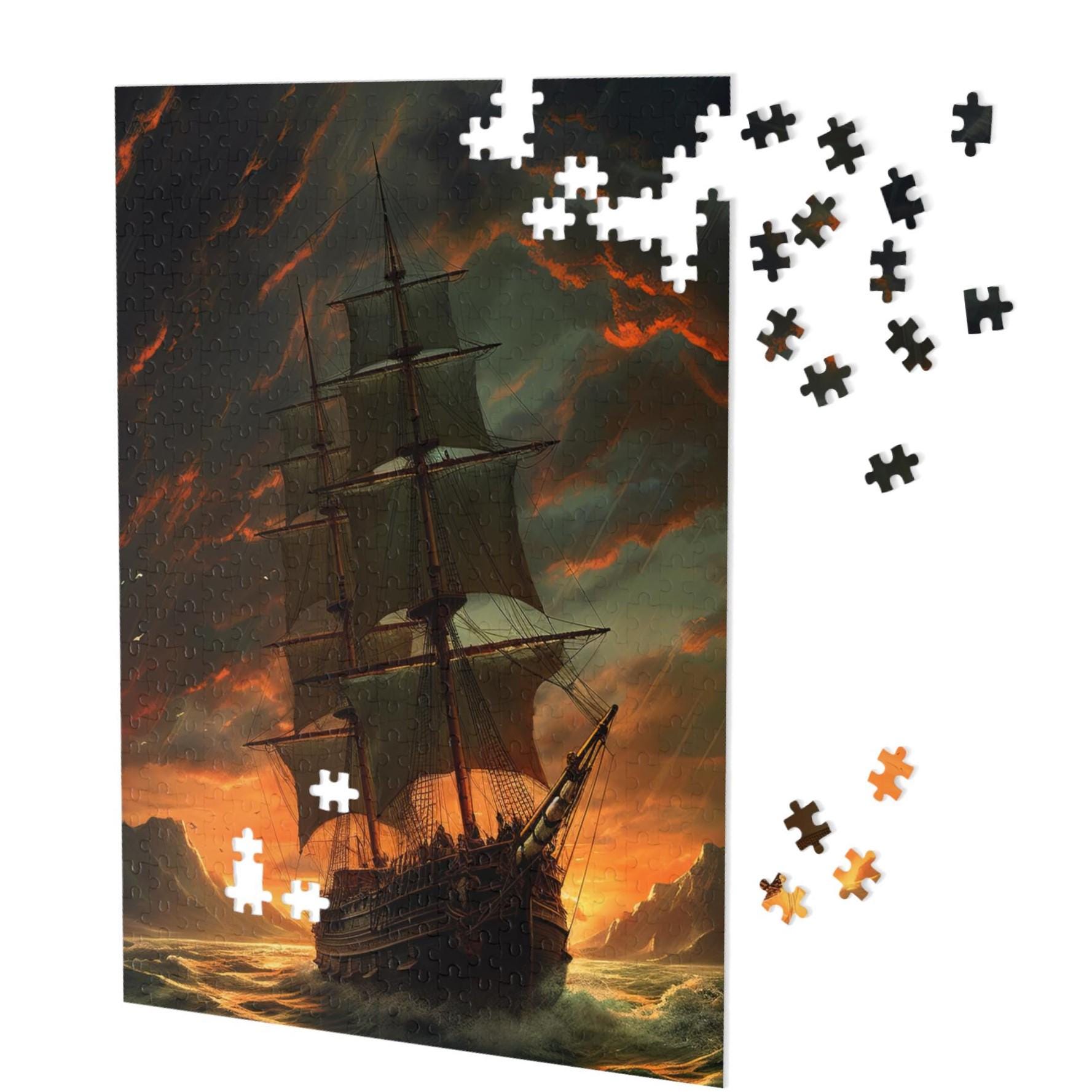 Majestic Sailing Ship Puzzle – Stormy Ocean and Vintage Ship Jigsaw for ...