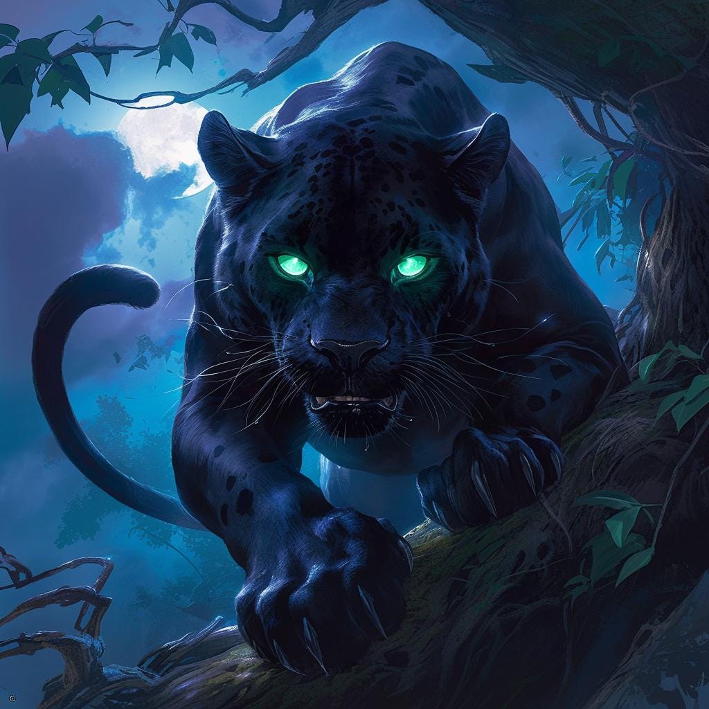 Black Panther Wall Art – Moonlit Jungle Puzzle – Fantasy Predator Print ...