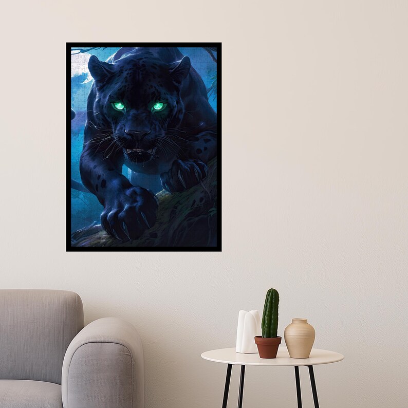 Black Panther Wall Art – Moonlit Jungle Puzzle – Fantasy Predator Print ...