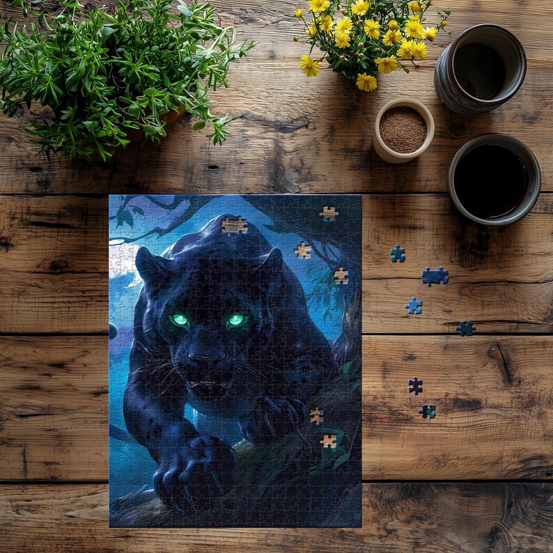 Black Panther Wall Art – Moonlit Jungle Puzzle – Fantasy Predator Print ...