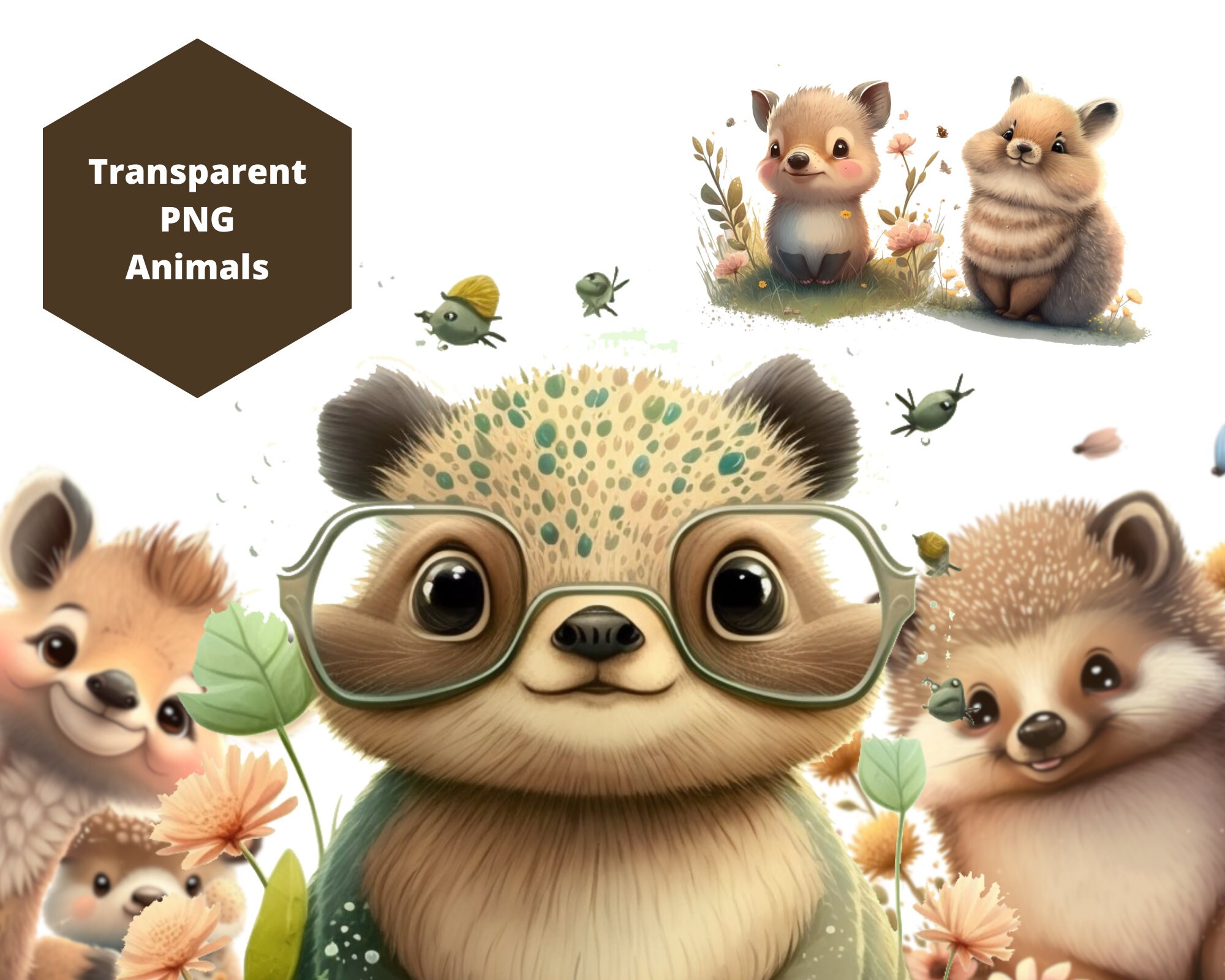 25 Cute Baby Animals Watercolor Clipart for Commercial Use, Digital PNG ...