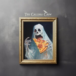 Scary Ghost Eating Pizza Gothic Print, Spooky Home Decor, Horror Art ...