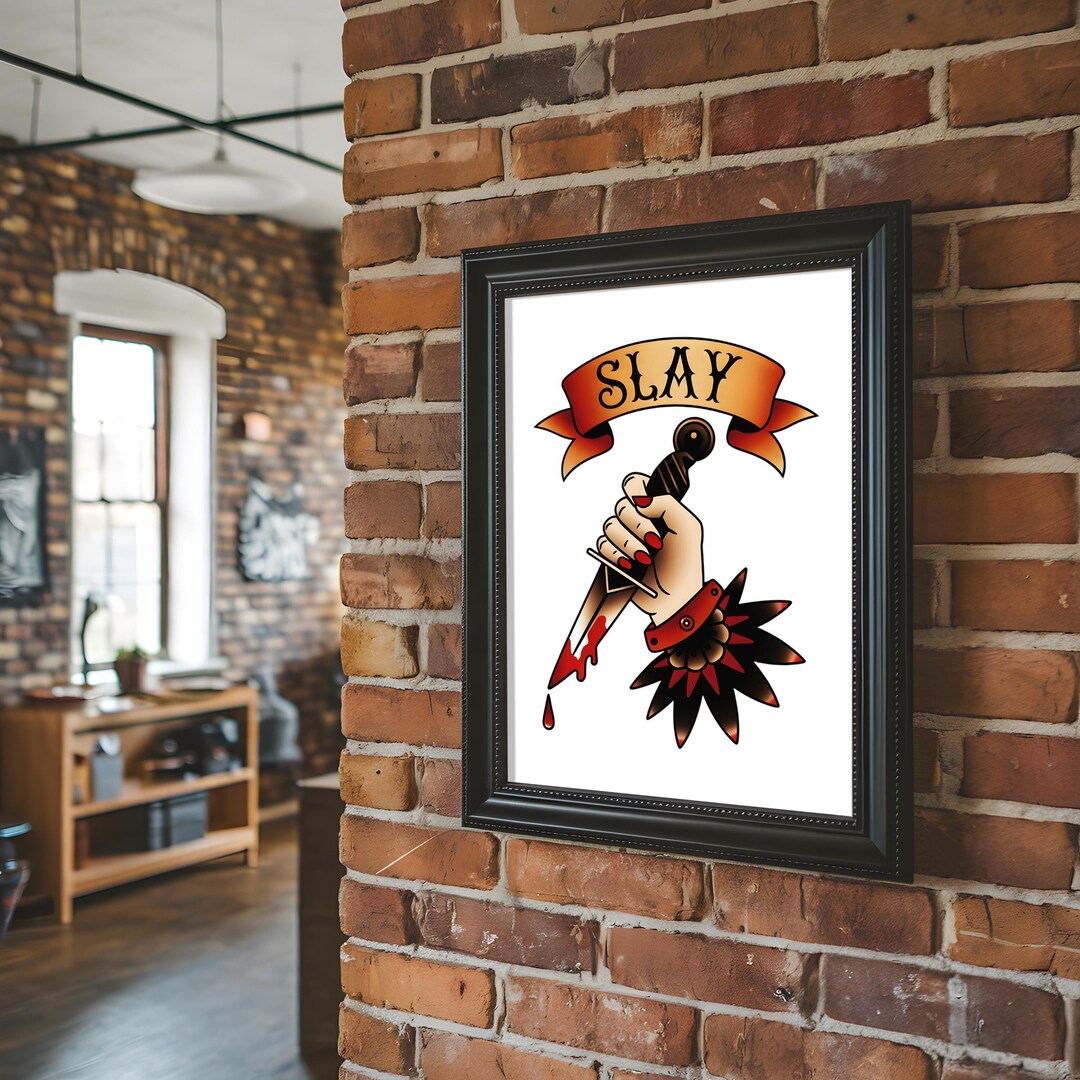 Tattoo Inspired Print "slay" - Tattoo Flash Art Print, Gothic Decor ...