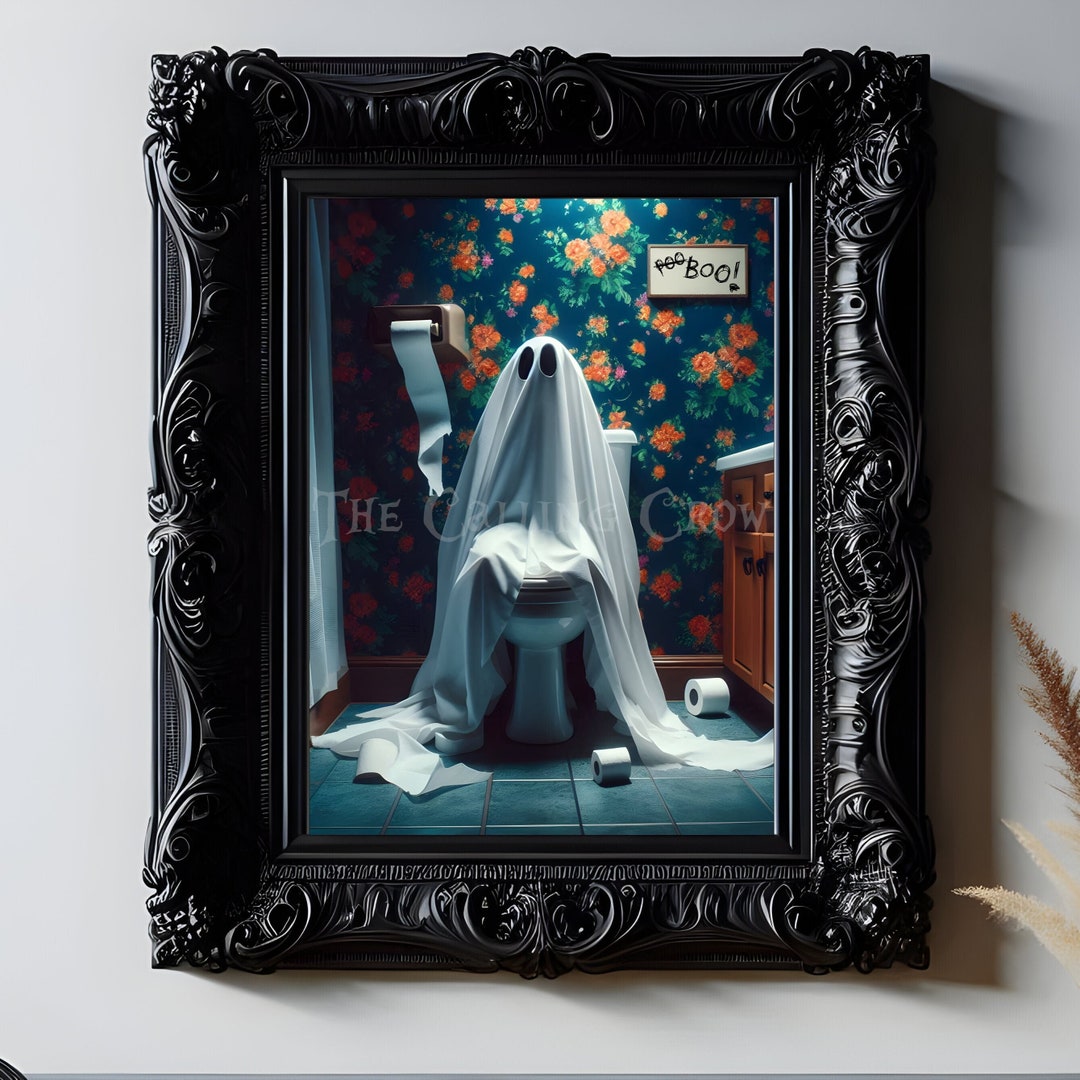 Ghost on Toilet Print - Gothic Bathroom Decor, Bathroom Print, Toilet ...