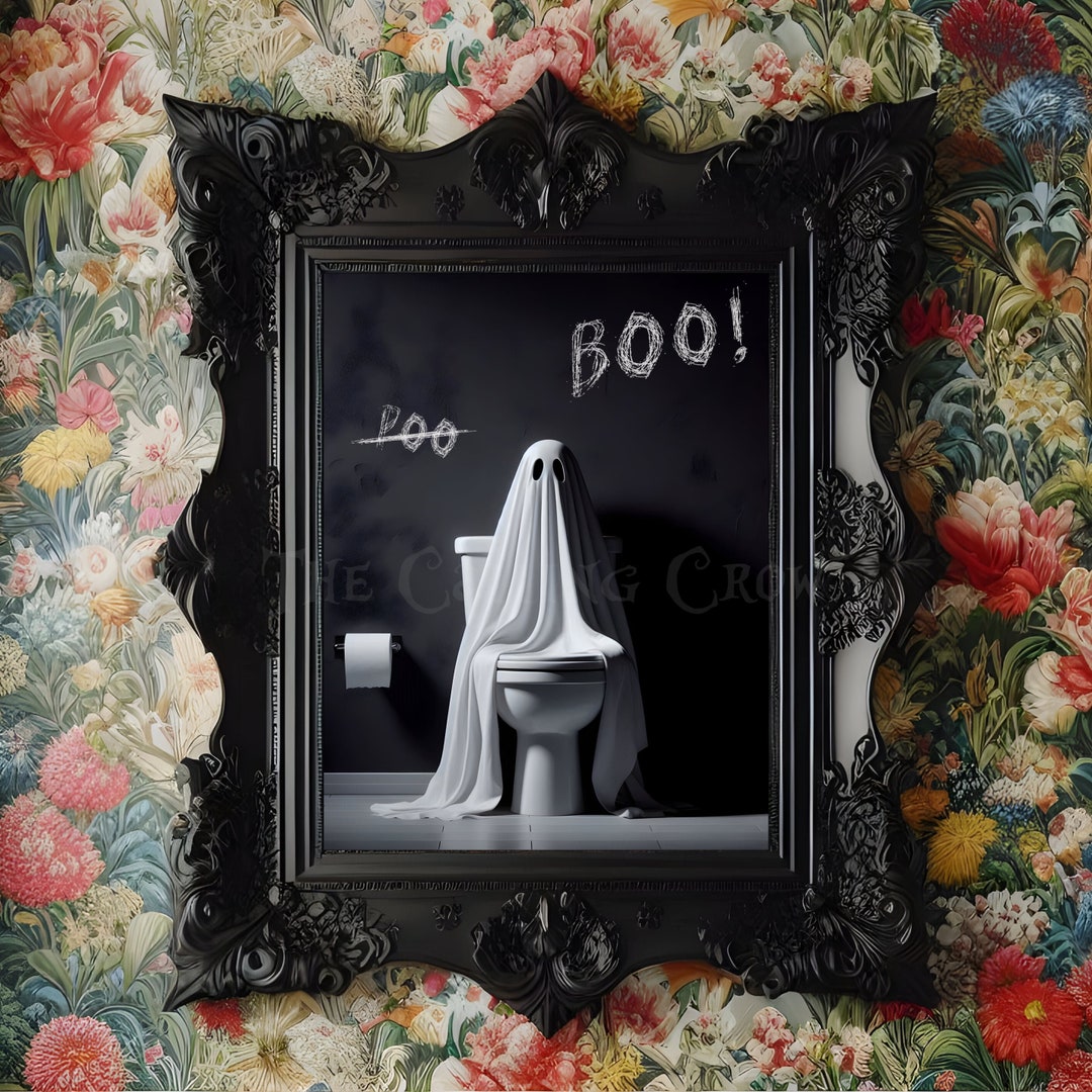 Funny Ghost on Toilet Print Boo! - Gothic Bathroom Decor, Bathroom ...