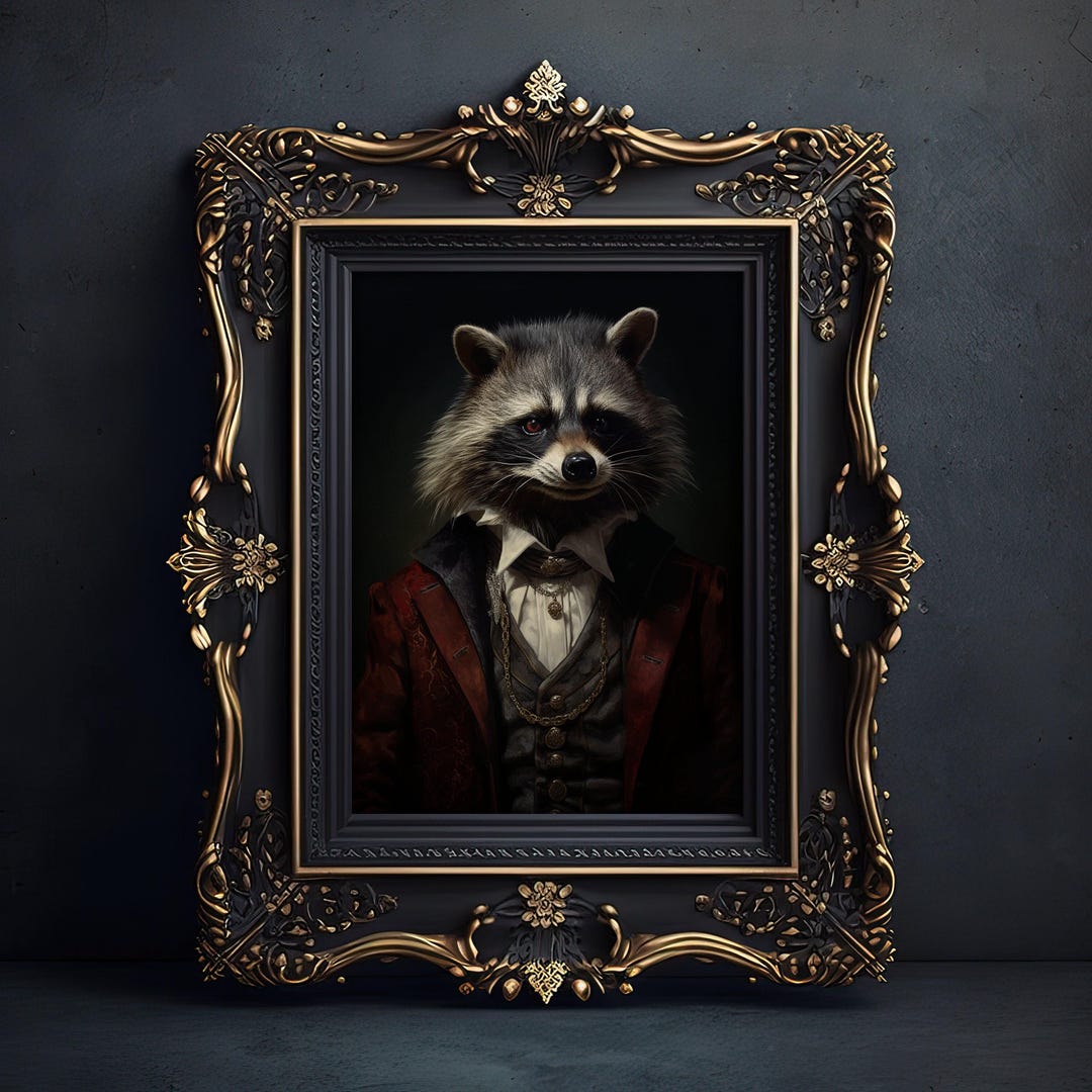 Vintage Gothic Raccoon Print, Vintage Poster, Dark Academia, Home Decor ...