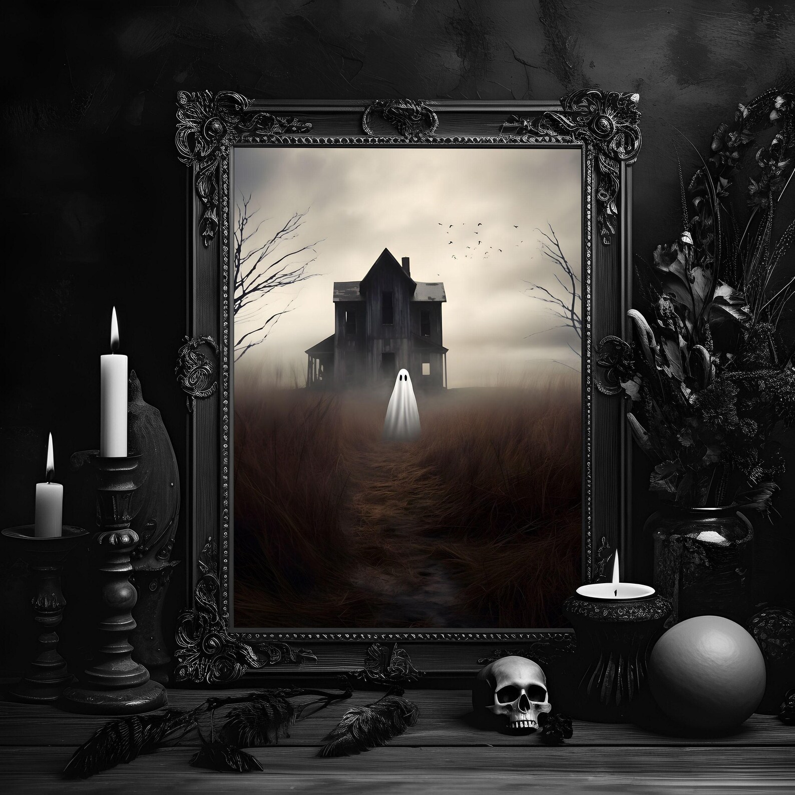 Spooky Ghost Print, the Ghost on the Prairie, Haunted House, Dark Art ...