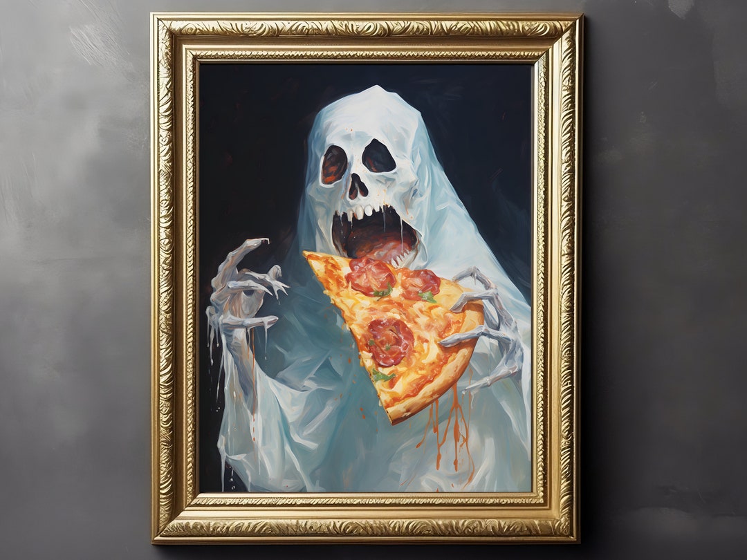 Scary Ghost Eating Pizza Gothic Print, Spooky Home Decor, Horror Art ...