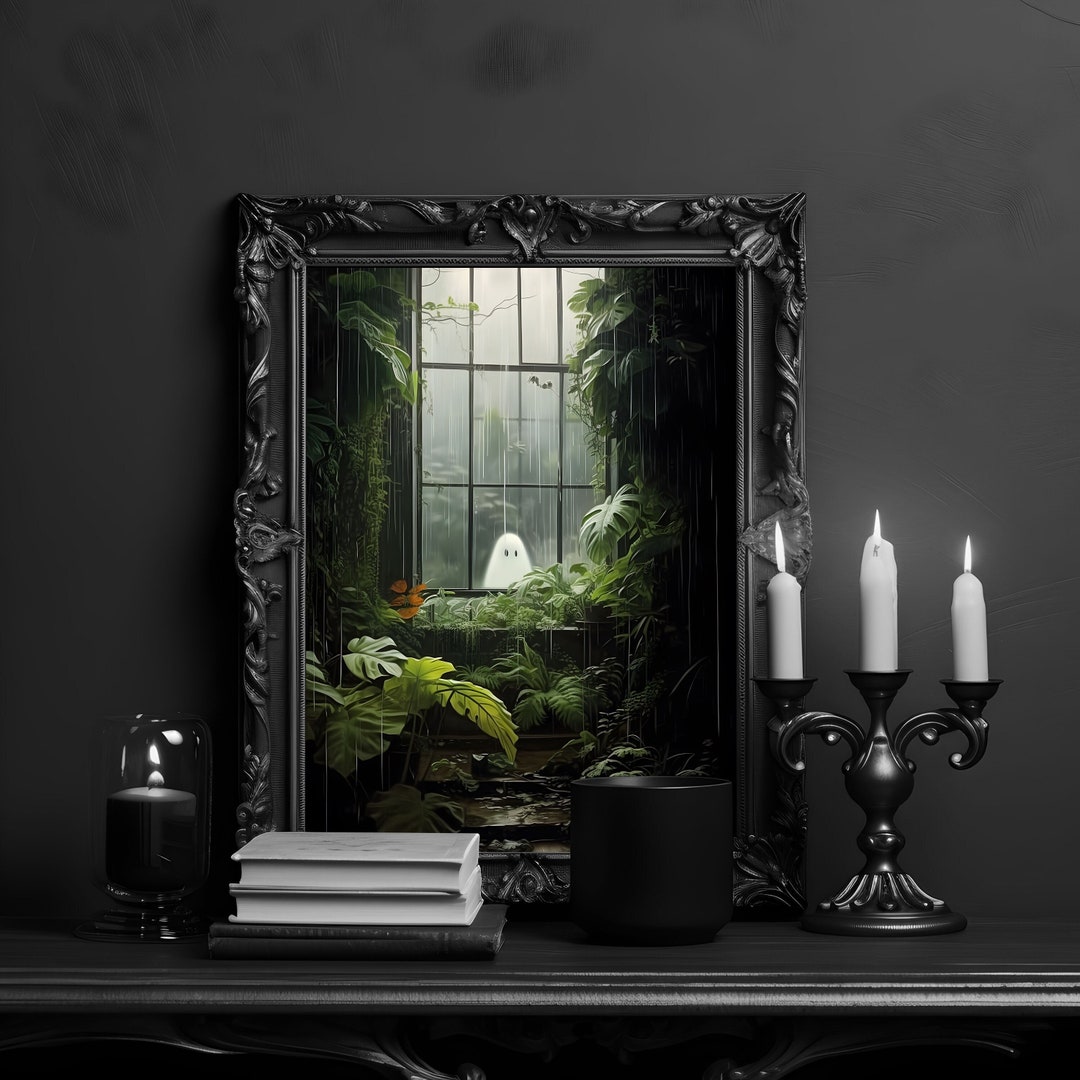 Botanical Cottagecore Ghost Print - Cute Ghost Outside Looking In ...