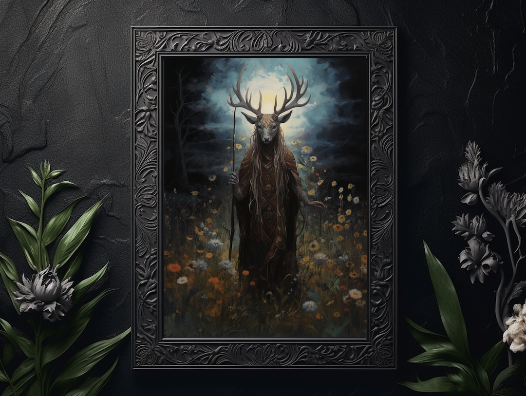 Cottagecore Druid in Meadow Print, Dark Art, Witchy Aesthetic, Dark ...
