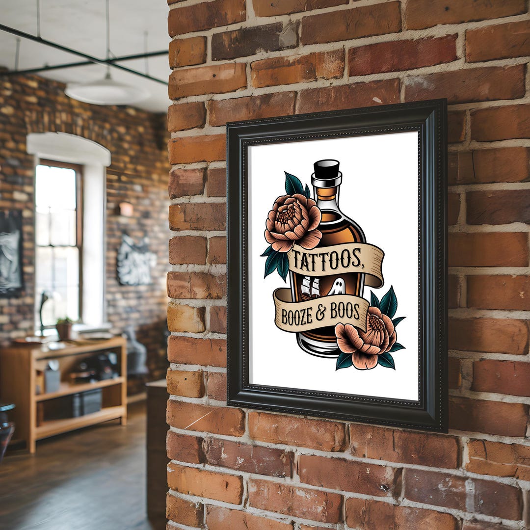 Tattoos, Booze & Boos Print - Tattoo Inspired Wall Art, Ghost Print ...