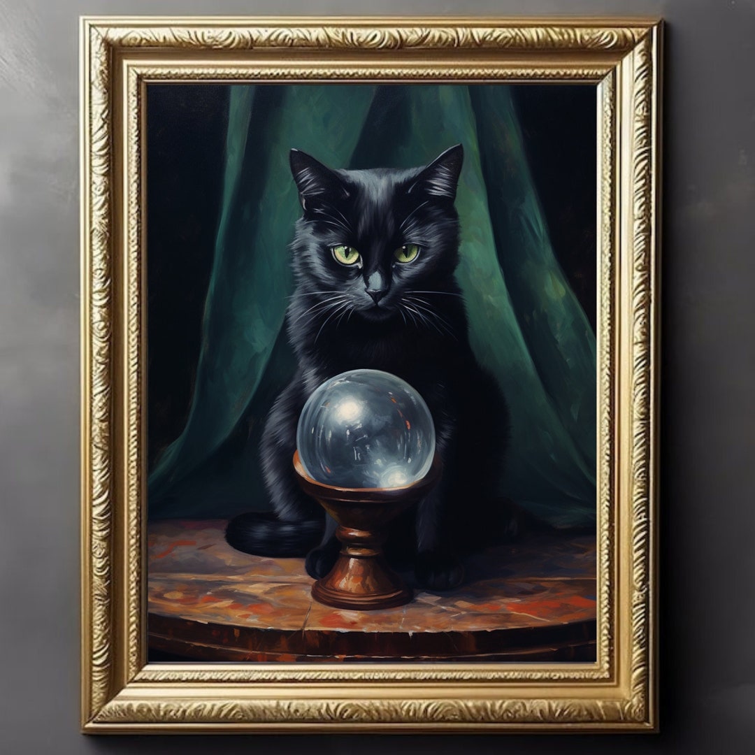 Black Cat Crystal Ball Print, Poster Print, Dark Academia, Gothic ...
