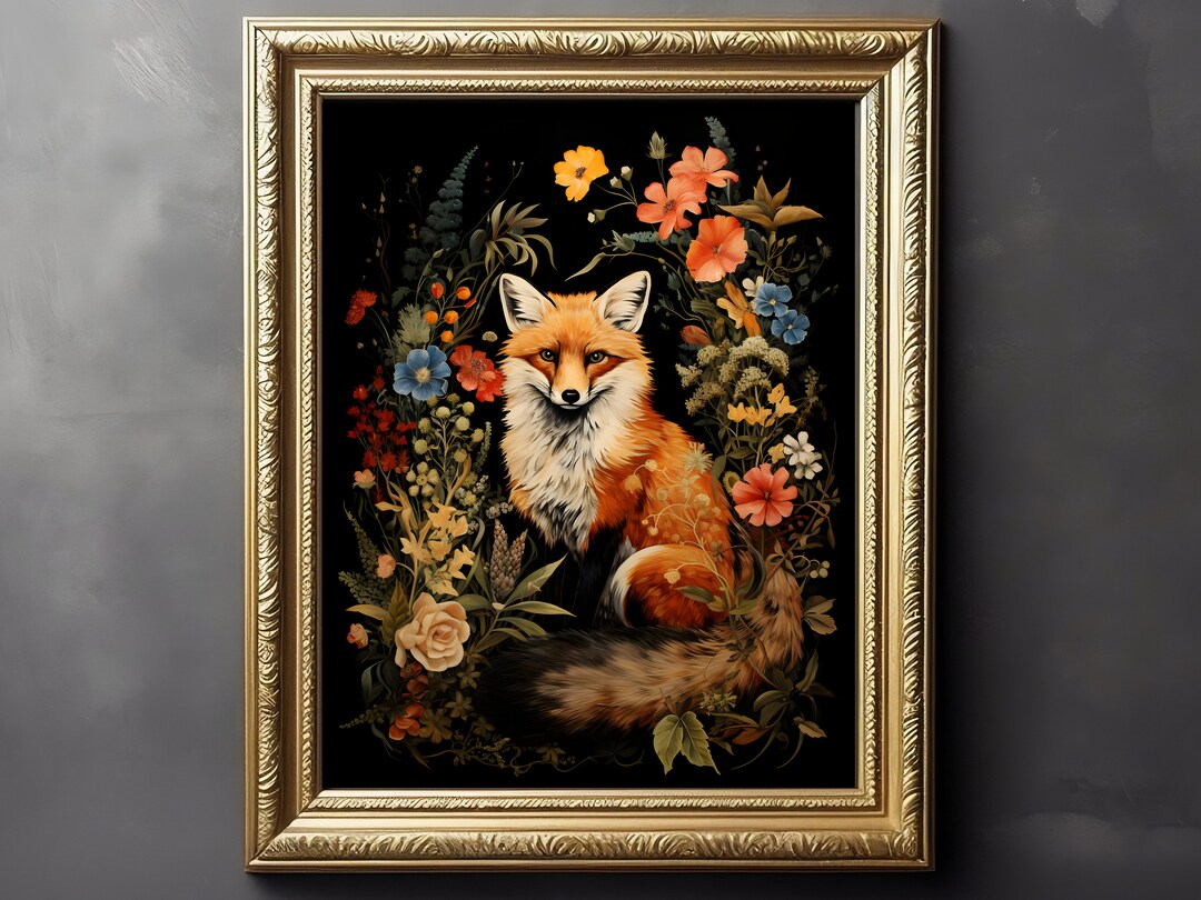 Lithographic Print, Botanical Fox Wall Art, Dark Gothic Decor ...