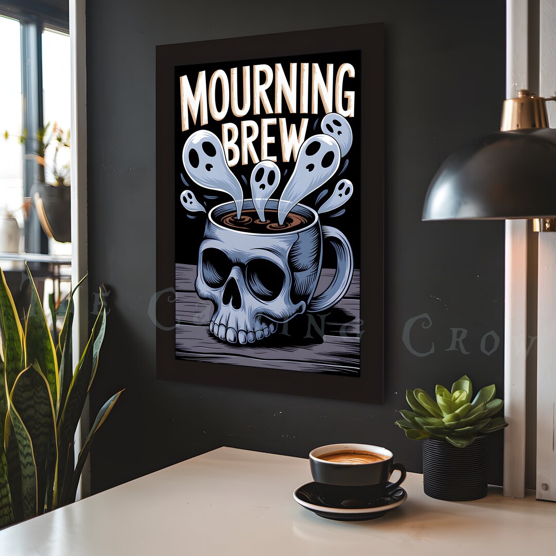 Gothic Kitchen Print - Quirky Coffee Bar Art, Skull Poster, Goth ...