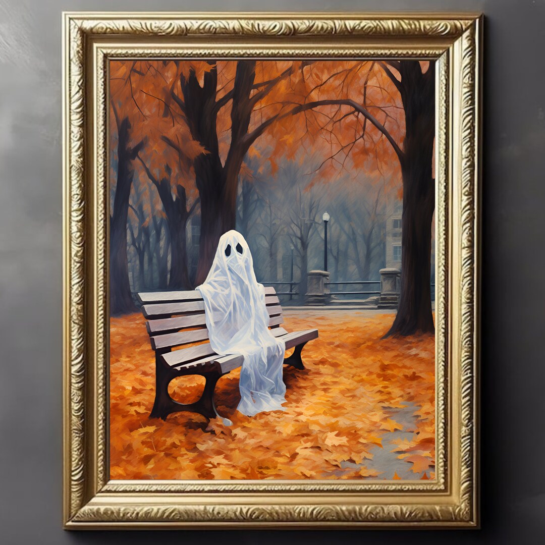 Autumn Ghost on Park Bench Print - Autumnal Print, Halloween Decor ...