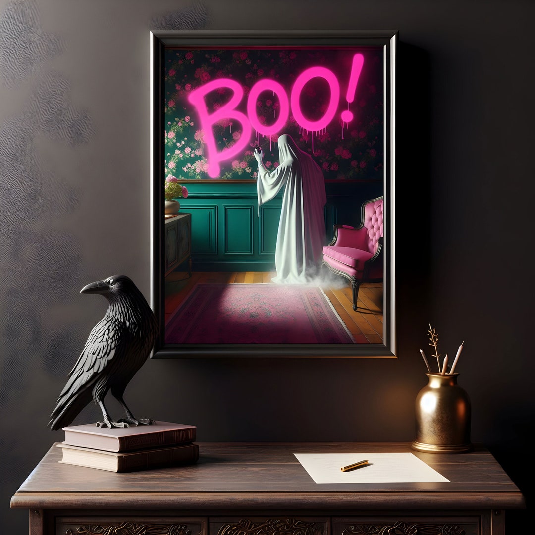 Boo! Gothic Ghost Graffiti Print - Maximalist Style, Cottagecore Print ...