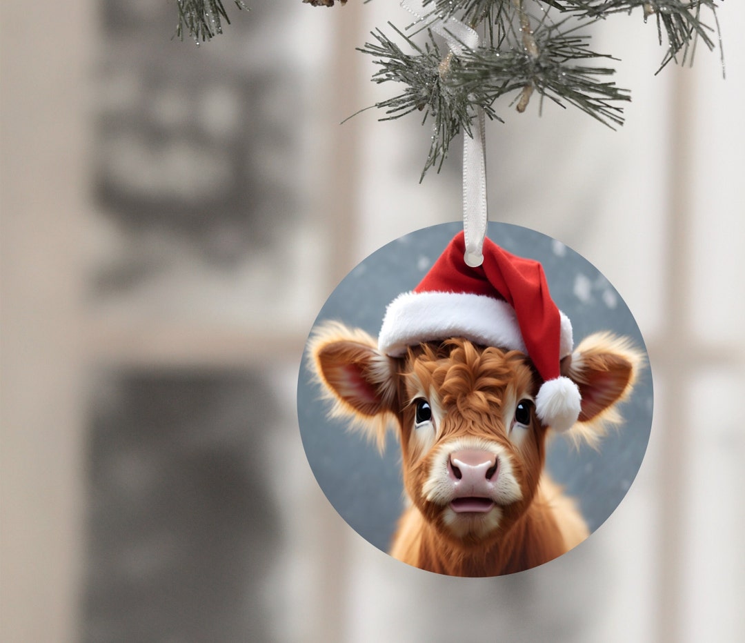 Highland Cow Santa Hat Christmas Ornament Sublimation Cow - Etsy