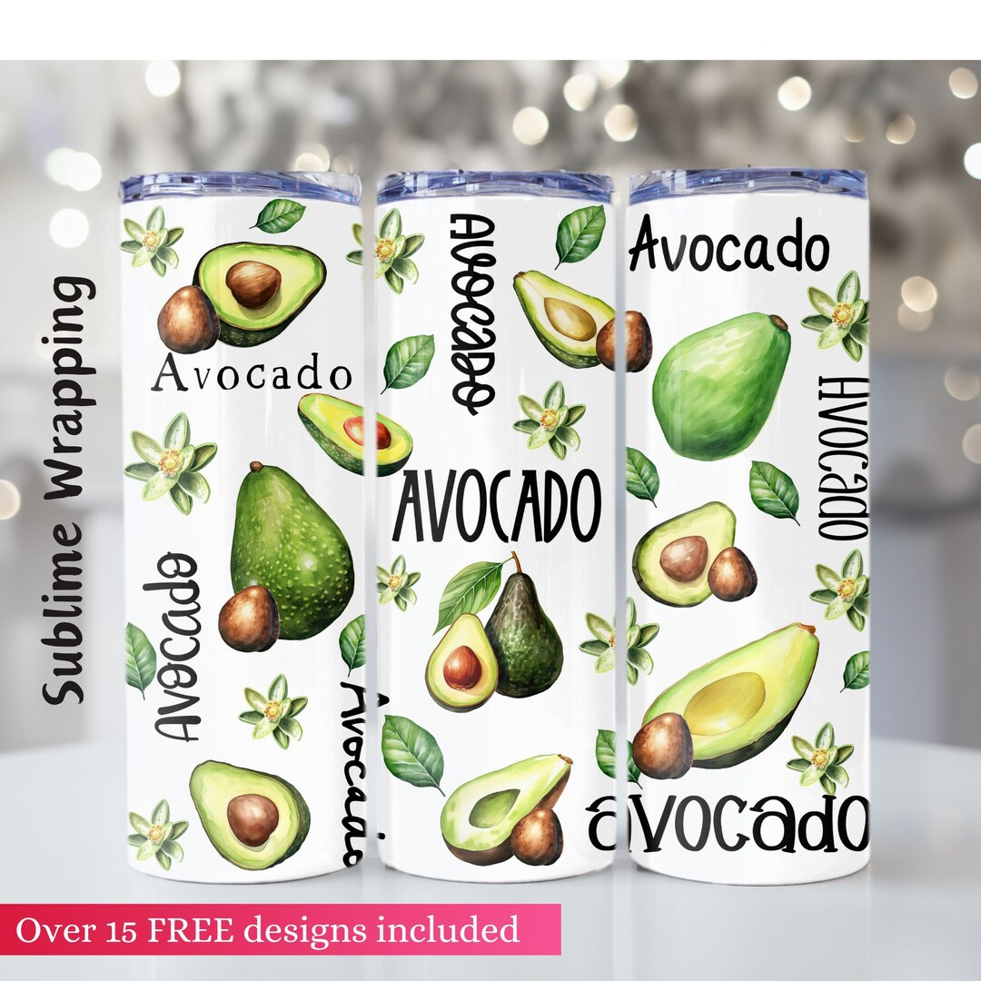 Avocado 20oz Skinny Tumbler Wrap, Food Sublimation PNG Digital Download ...