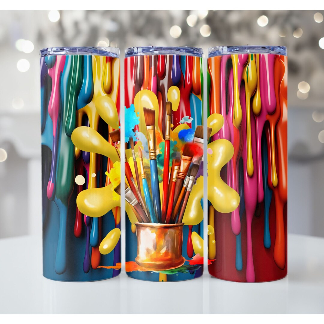 3D Dripping Paint 20oz Skinny Tumbler Sublimation Wrap PNG Design ...