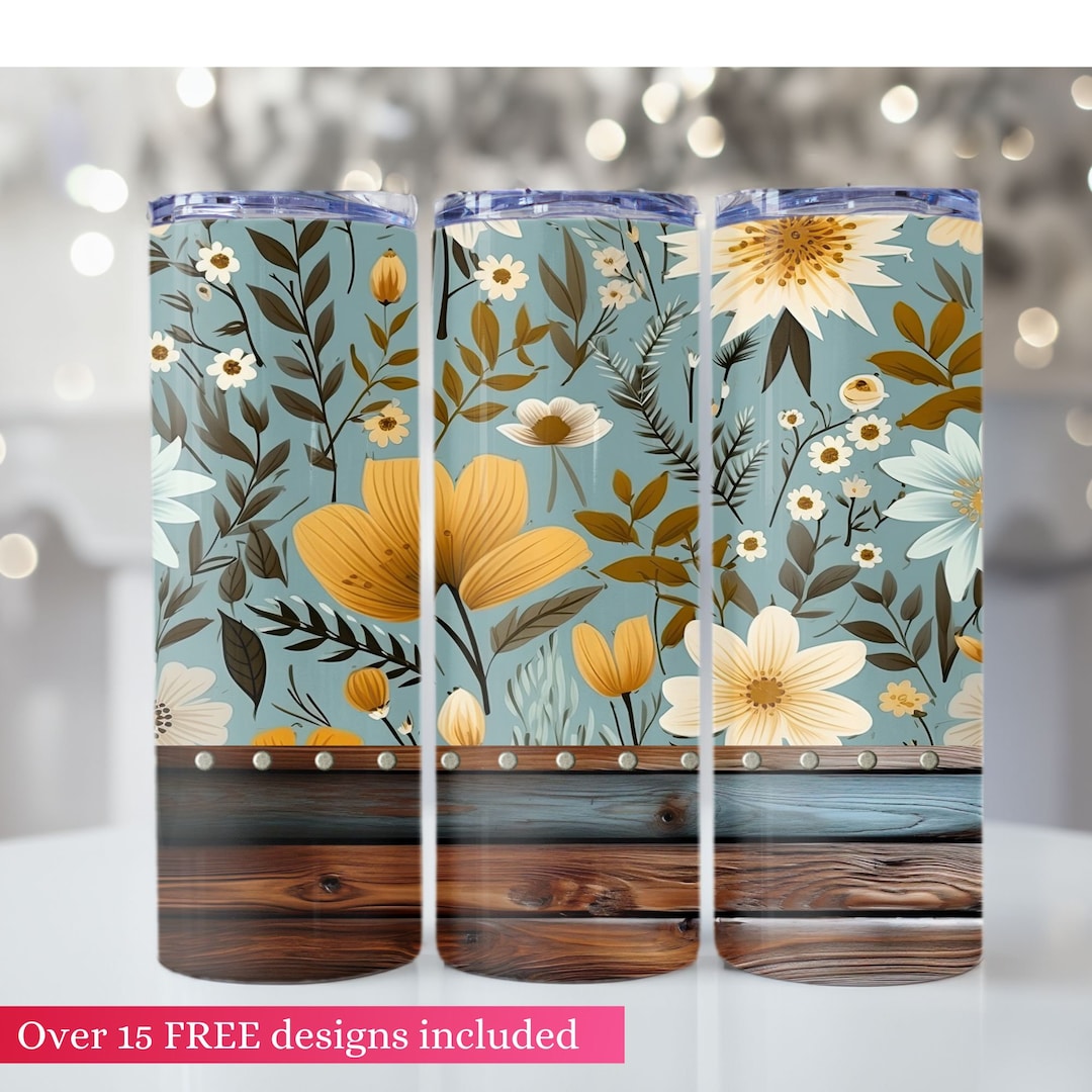 Gelbe Wildblumen 20 Unzen Tumbler Wrap, Retro Blumen Sublimation Becher ...