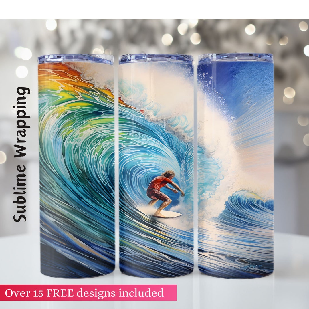 Surfer Surfing 20oz Tumbler Wrap, Beach Wave Sublimation Png Digital ...