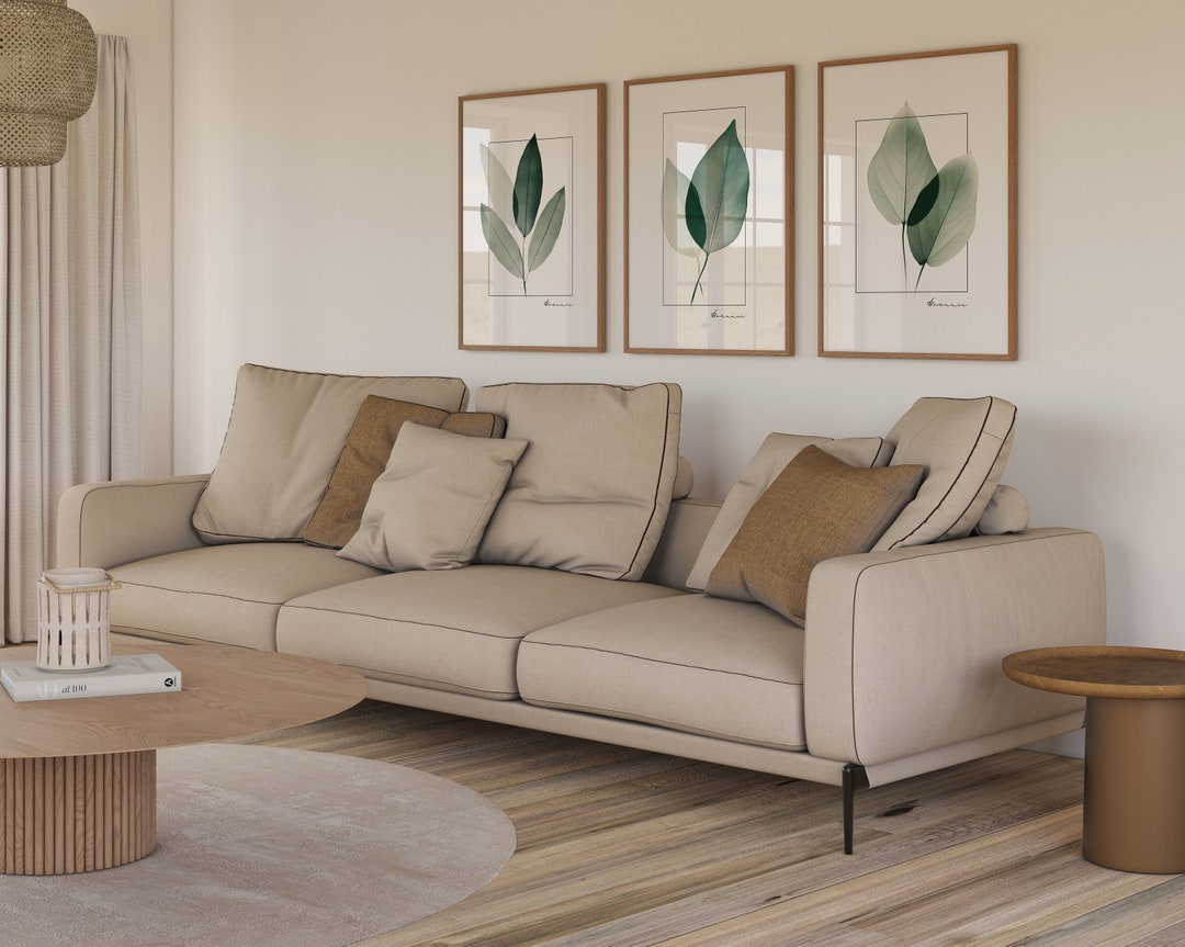 Set of 3 Printable Green Leaf Artwork, Contemporary Decor, Modern ...