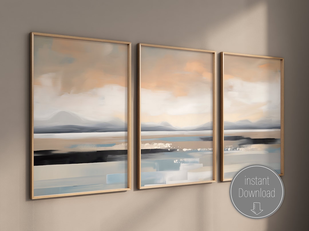 Sunset Beach Watercolor, Warm Calm Ambience, Digital Art Set of 3 ...