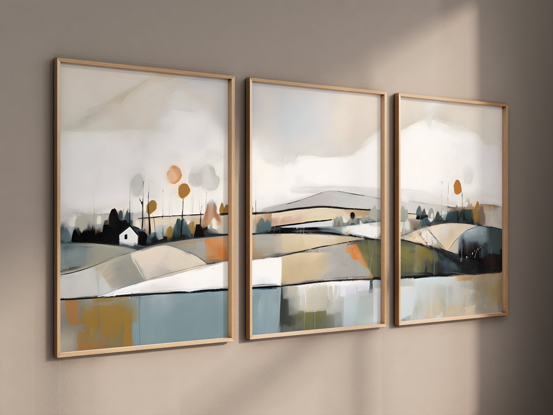 Modern Landscape Printable Wall Art, Set of 3 Prairie & Hills Digital ...