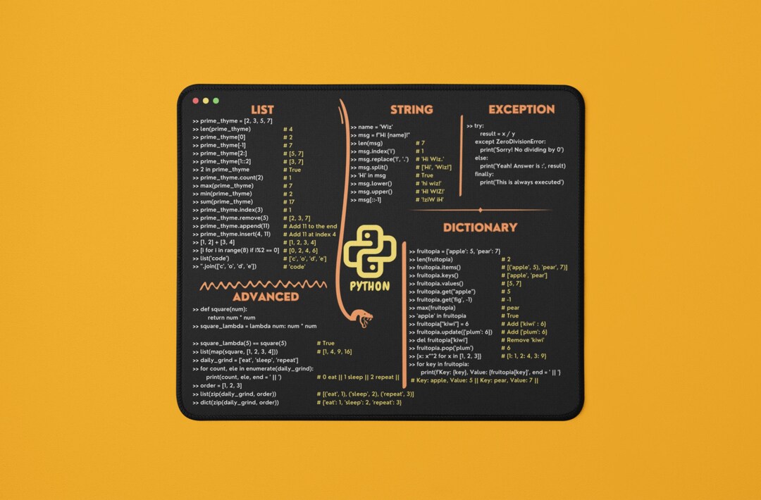 Python Cheatsheet Premium Mousepad for Software Engineers, Coding ...