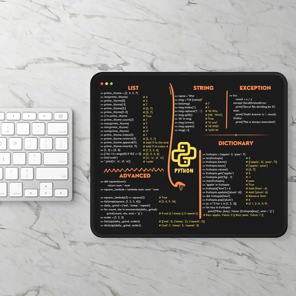 Python Cheatsheet Premium Mousepad for Software Engineers, Coding ...