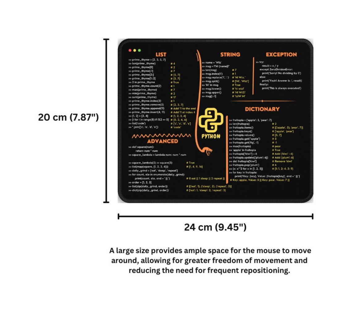 Python Cheatsheet Premium Mousepad for Software Engineers, Coding ...