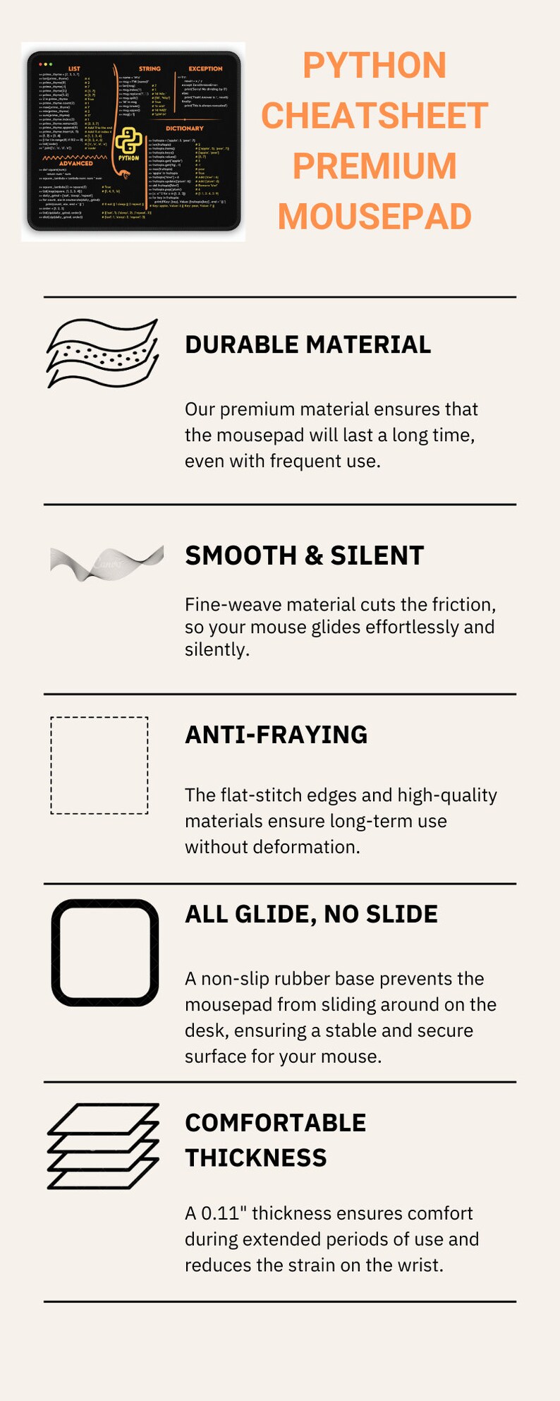 Python Cheatsheet Premium Mousepad For Software Engineers Coding Tboost Your Productivity