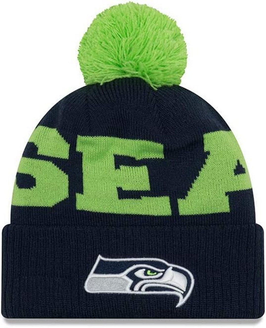 Vintage New Era Seattle Seahawks Scoreboard Cuffed Knit Pom Hat/cap - Etsy