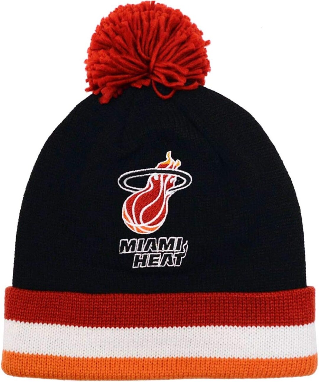 Miami Heat Mitchell & Ness NBA Striped Cuffed Pom Beanie Knit / Cap - Etsy