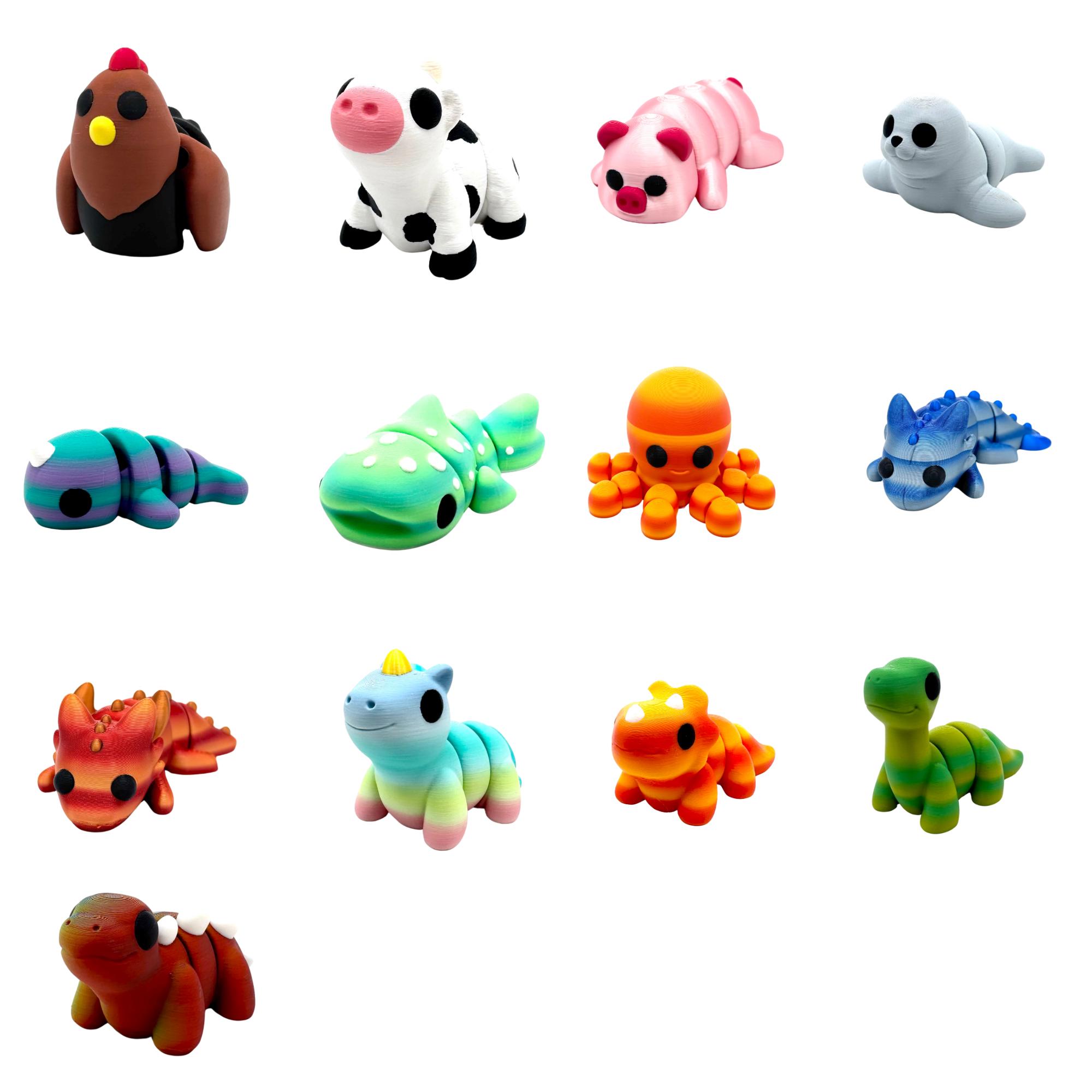 3d Printed Articulating Animal Packs, Farm Pack, Dino Pack, Sea Life ...