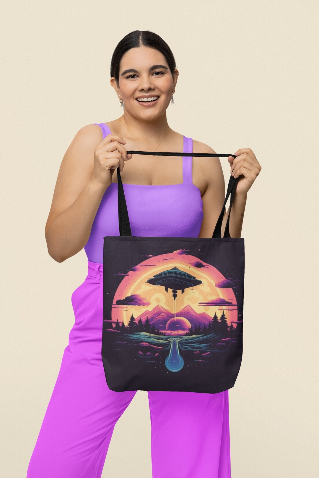 Retro Space Tote Bag, Vintage Vibes Tote Bag, Universe Tote Bag ...