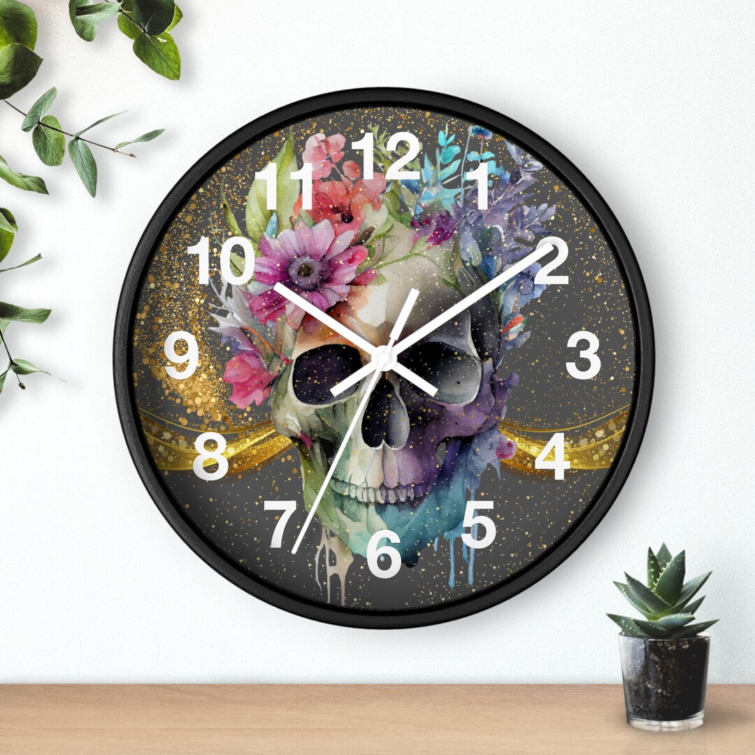 Glitter Skull Wall Clock, Dark Fantasy Wall Clock Art, Gothic Home ...