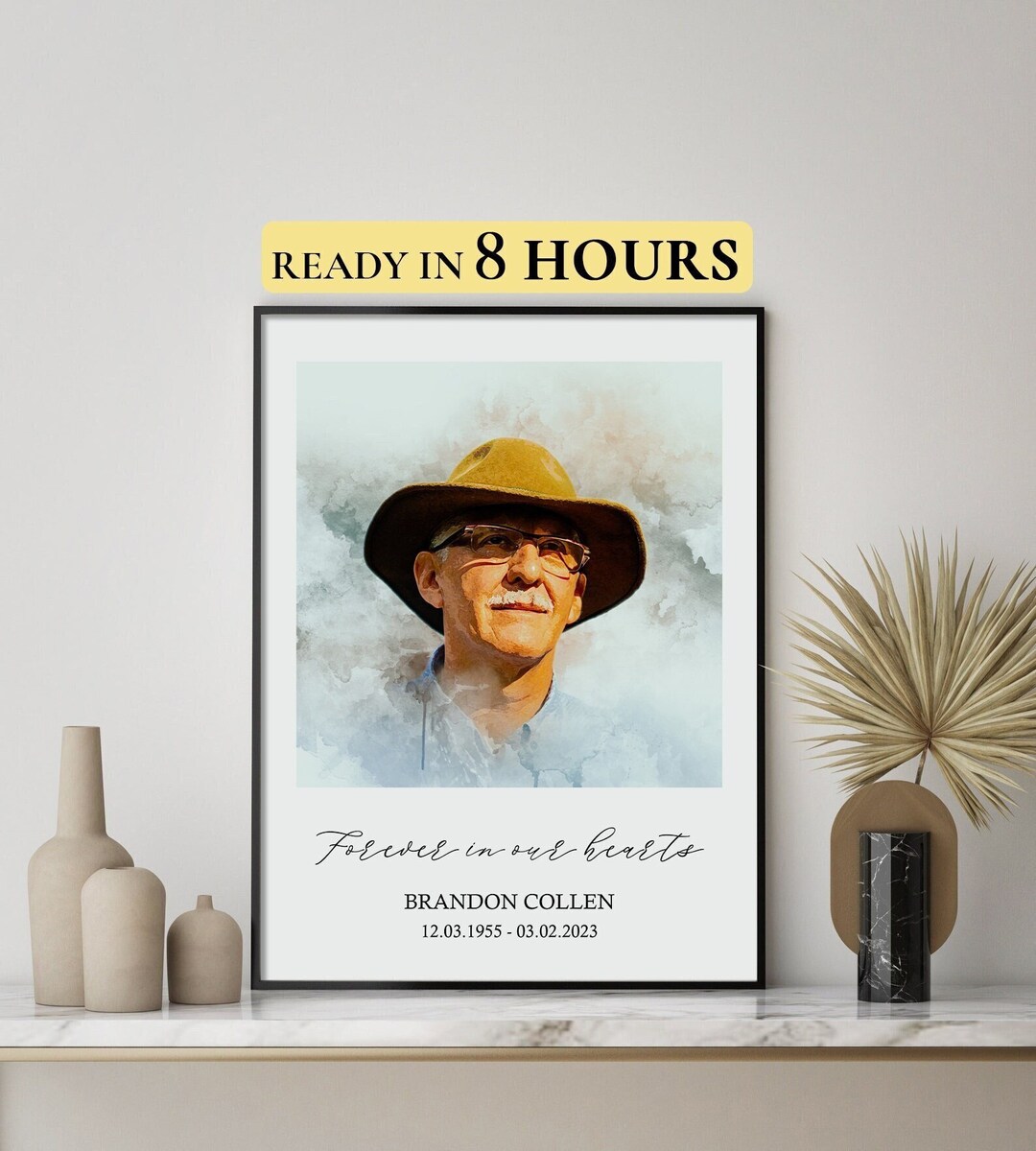 Custom Memorial Portrait From Photo, in Loving Memory, Loss of Loved ...