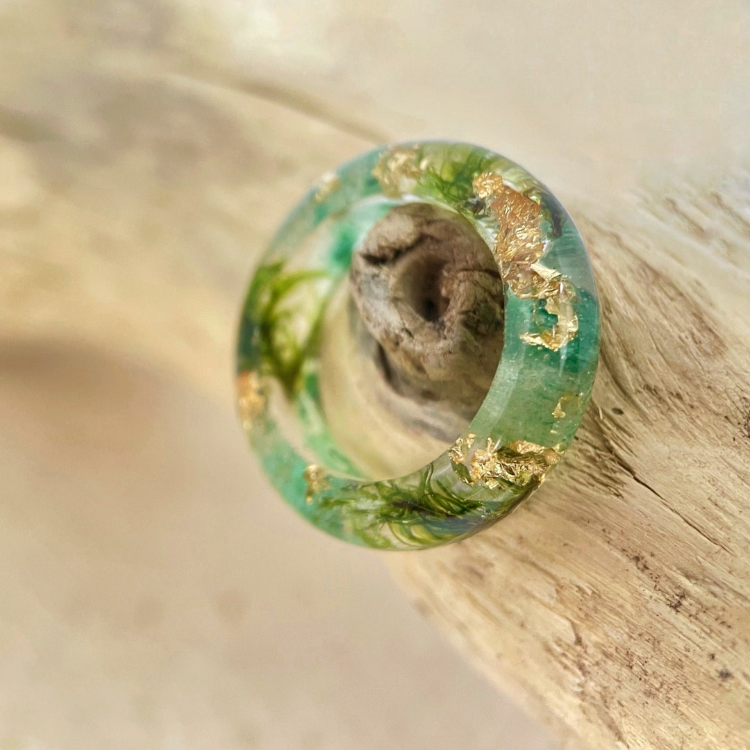 Green Jade Resin Ring, Jade Resin Ring With Moss, Rustic Green Moss ...