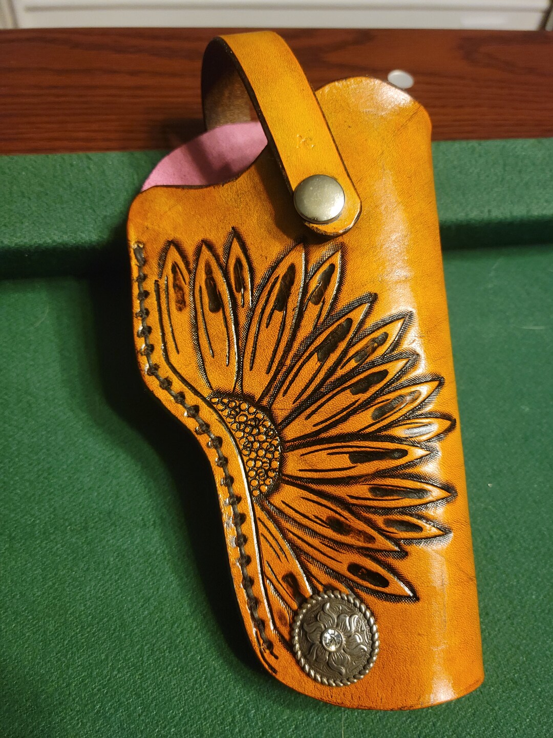 Leather Holster With Sunflower Hand Tooled Design and Pink Suede Liner ...