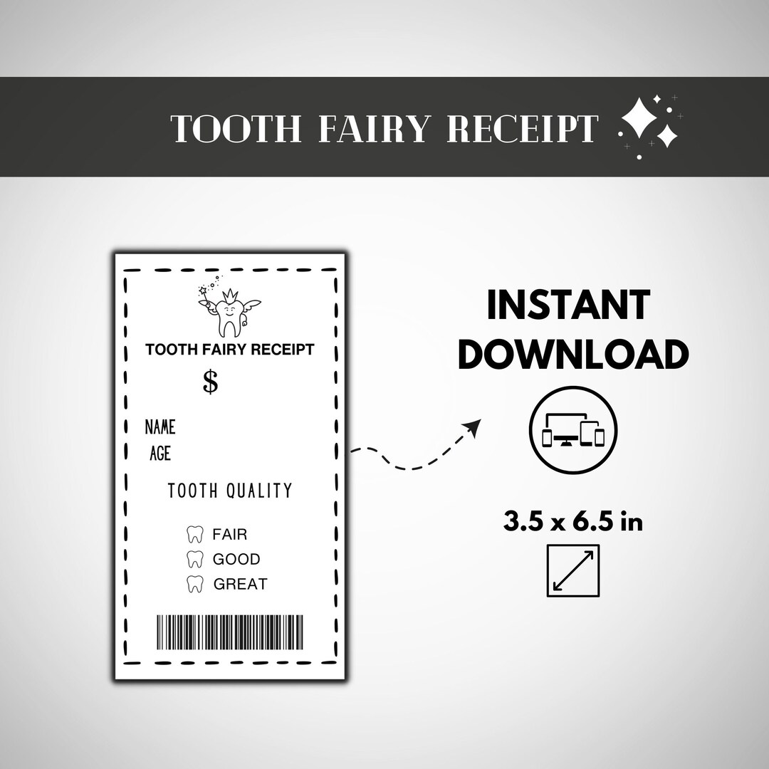 Tooth Fairy Receipt for Kids Printable Template Black and - Etsy