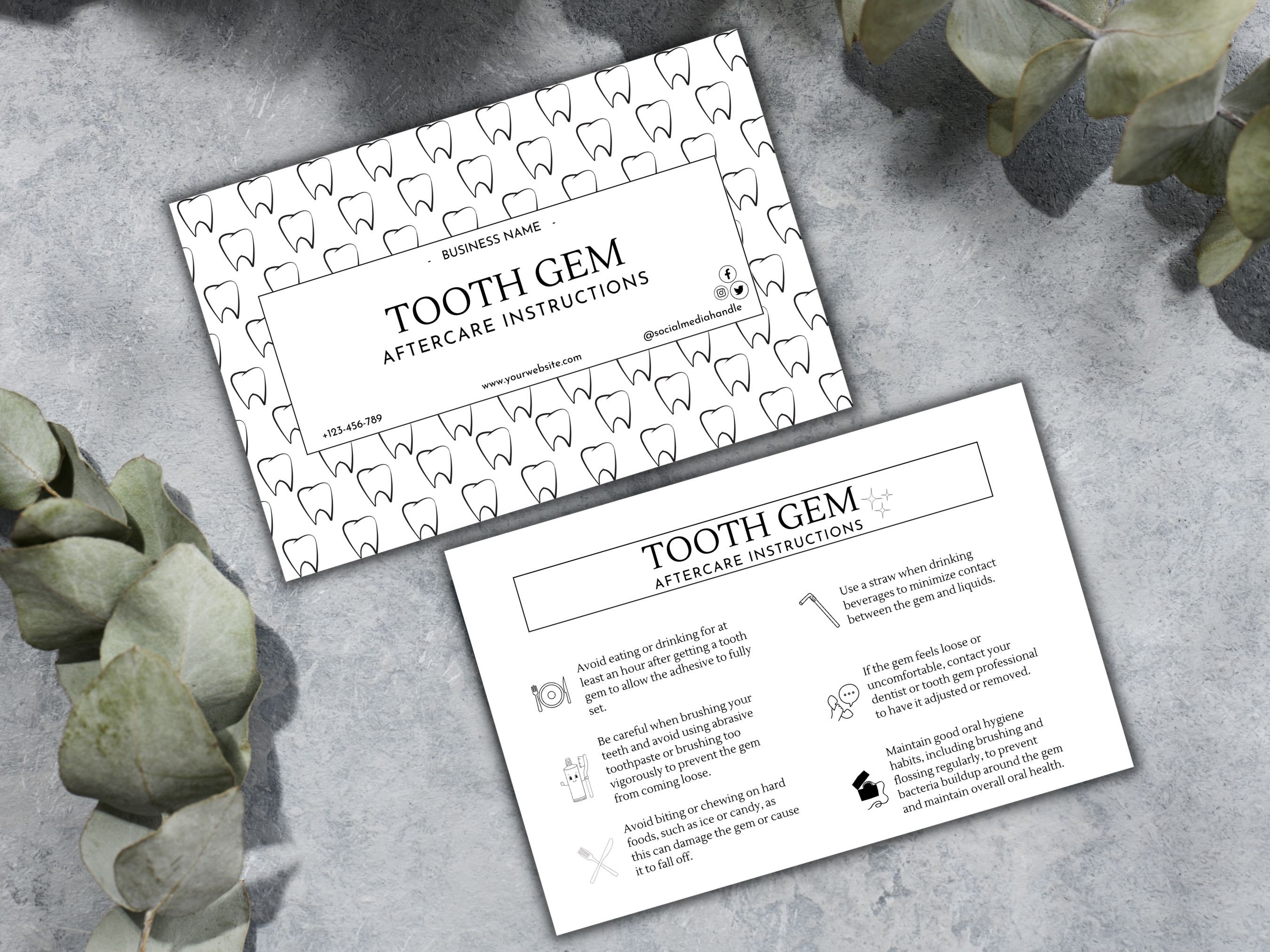 Editable Tooth Gem Dental Aftercare Instructions, Minimalist Tooth ...