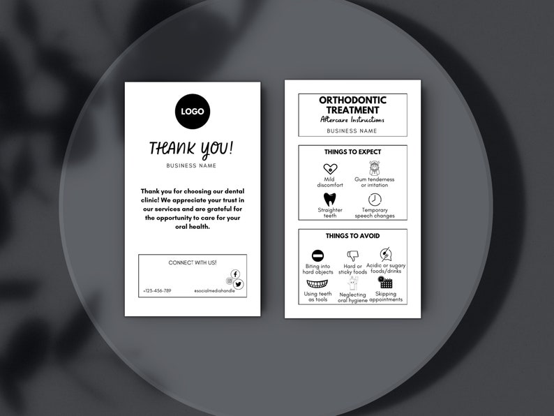 Editable and Printable Aftercare Cards Dental Treatment Care ...