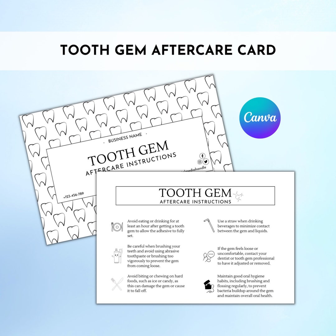 Editable Tooth Gem Dental Aftercare Instructions, Minimalist Tooth ...